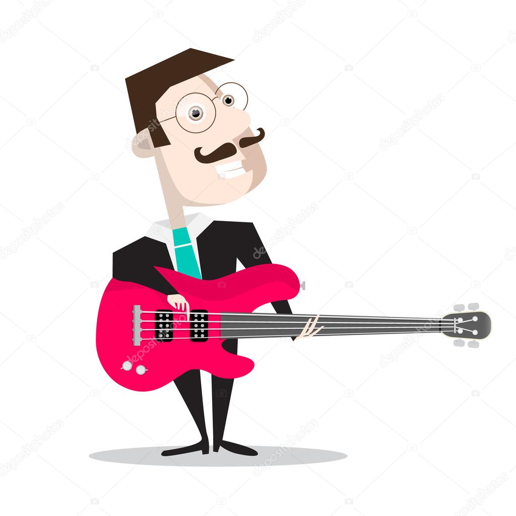 Cartoon Bass Guitar Player
