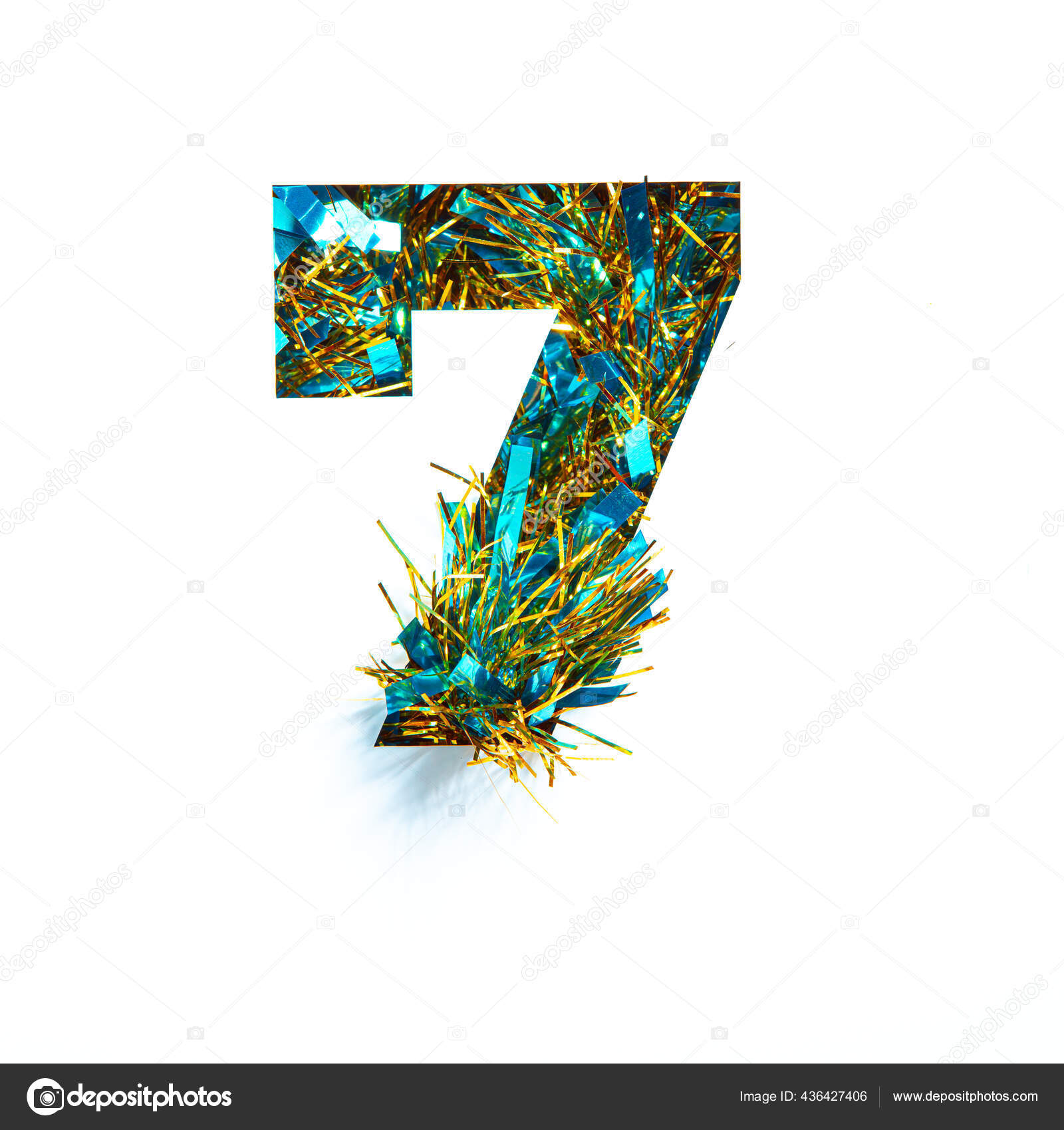 Tipo de letra de celebración, brillante número siete de oropel ...