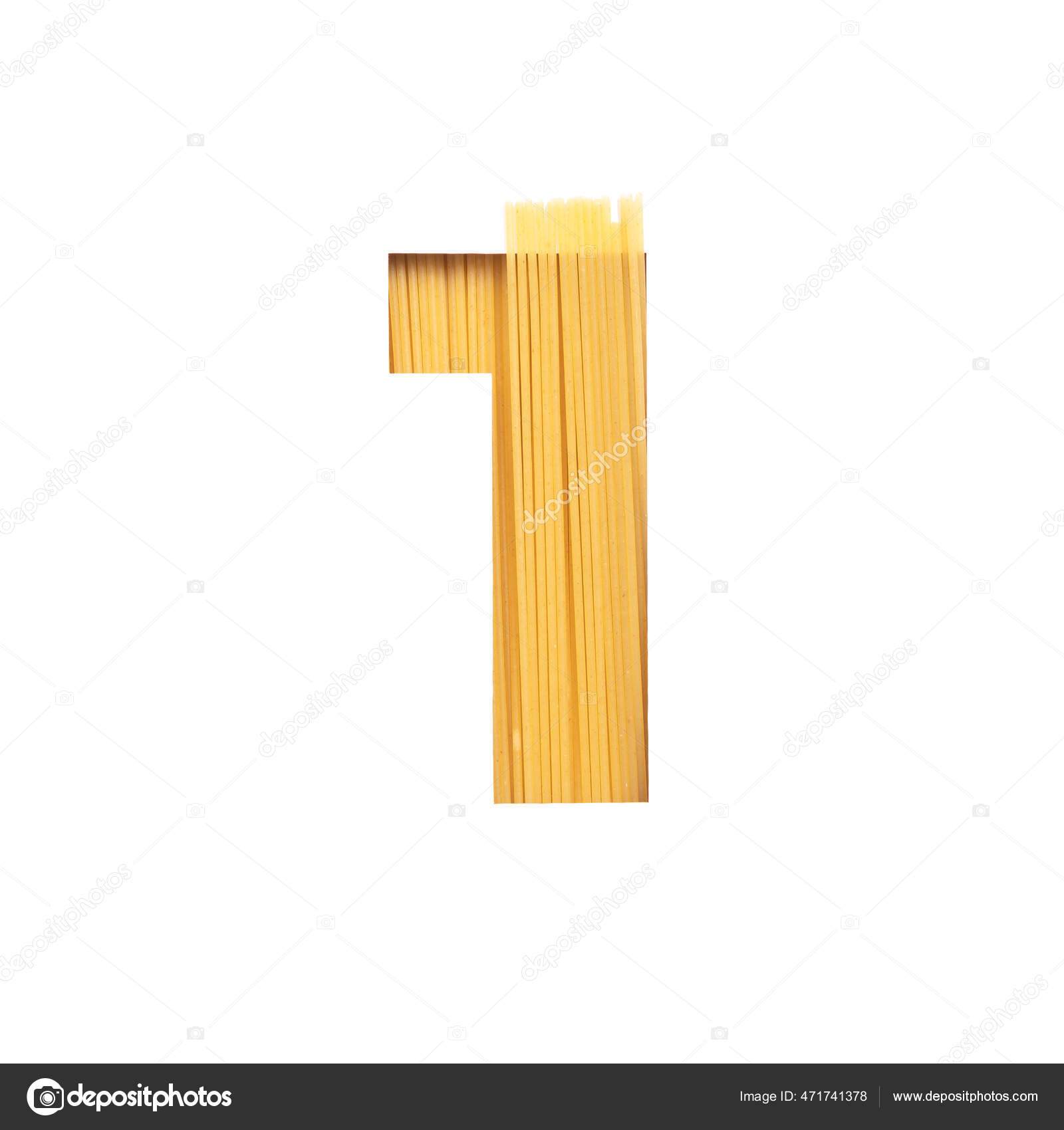 Number one made of pasta and white cut paper in shape of first numeral ...