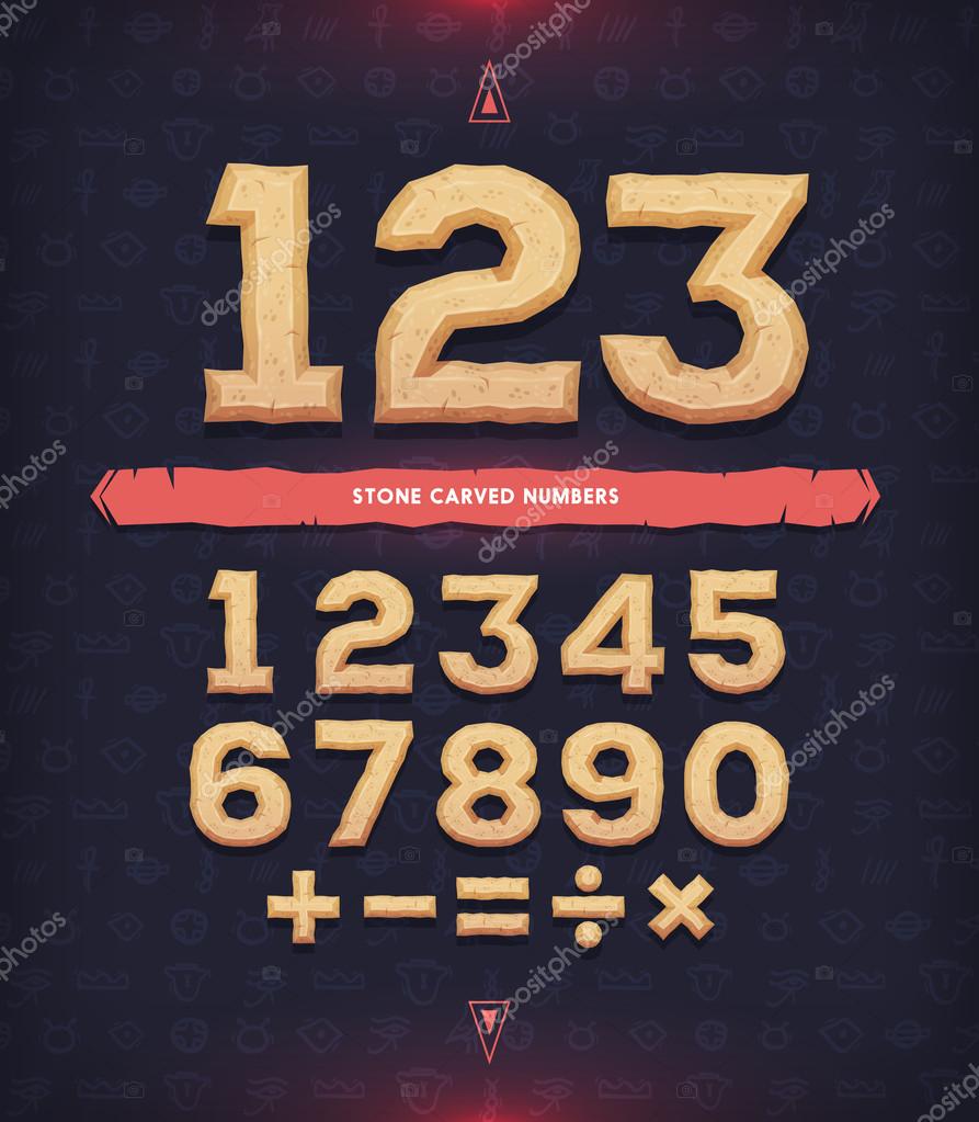 Ancient numerals. Carved digits and mathematical signs. Vector ...