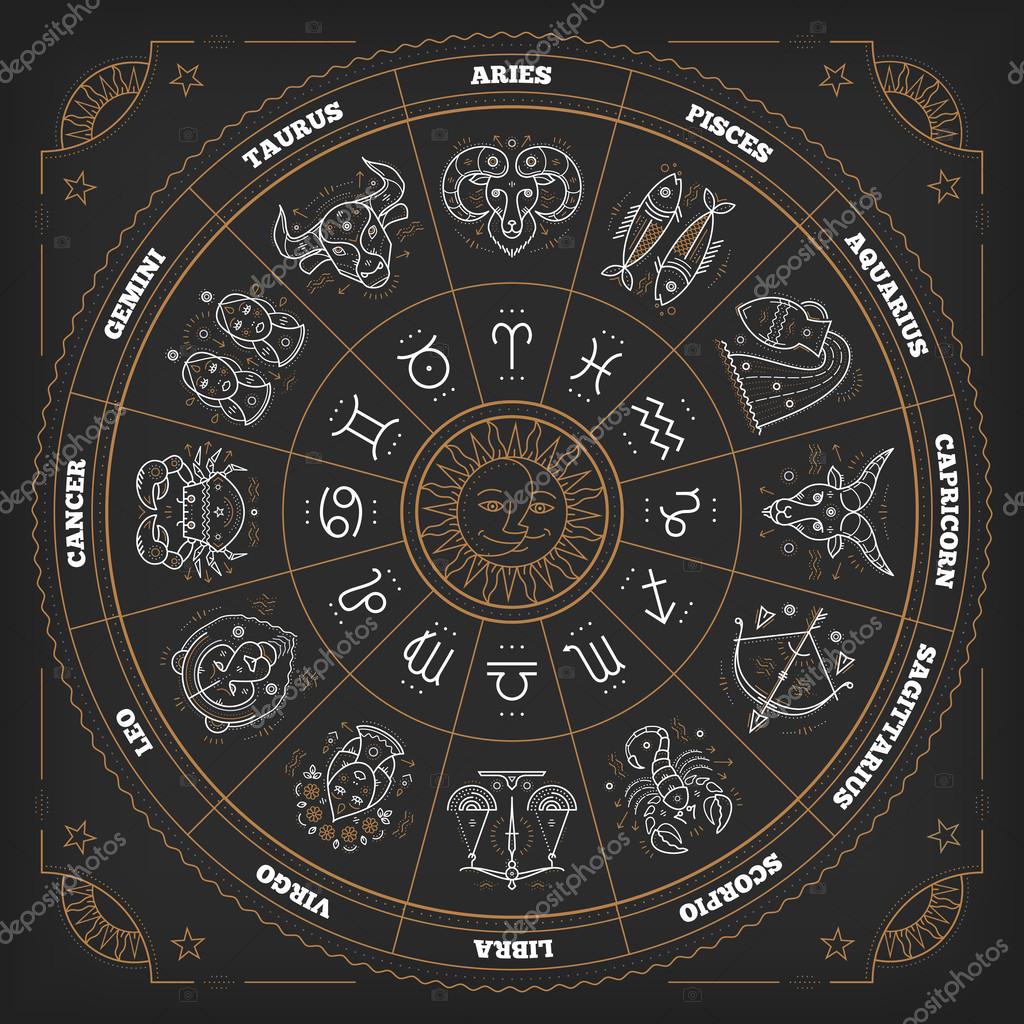 Círculo del zodíaco con signos de horóscopo. Diseño de vectores de ...