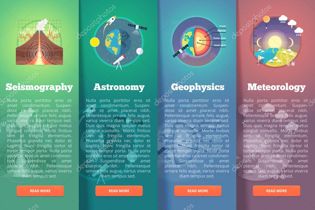 Earth planet science banner set. Seismography. Astronomy. Geophysics ...