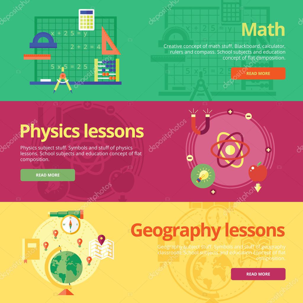 Set of flat design concepts for math, physics, geography. Education ... Set of flat design concepts for math, physics, geography. Education ...
