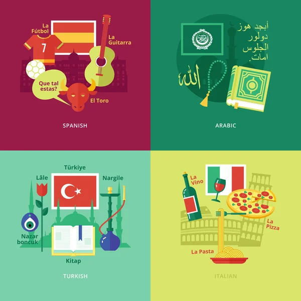 Foreign languages learning banner set. Design illustration for Spanish ...