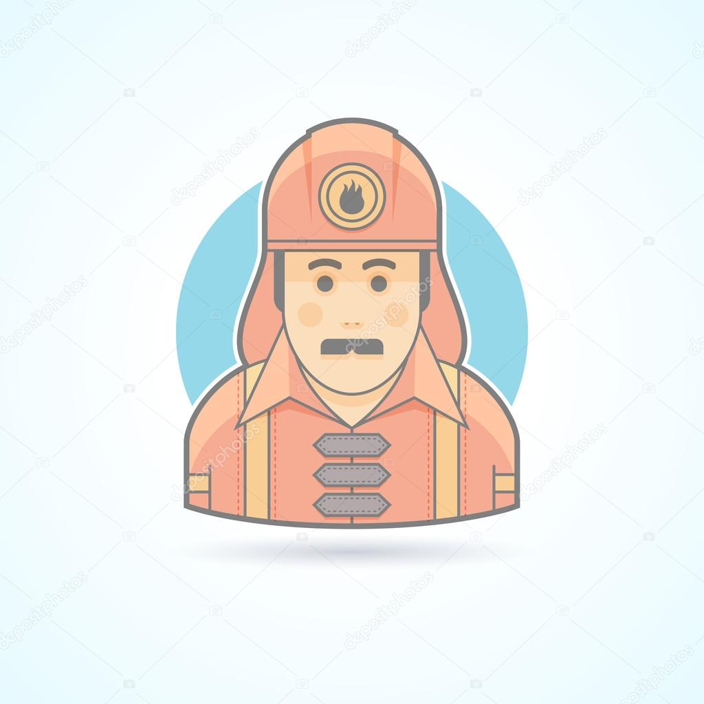 Firefighter, fireman icon. Avatar and person illustration. Flat colored ...