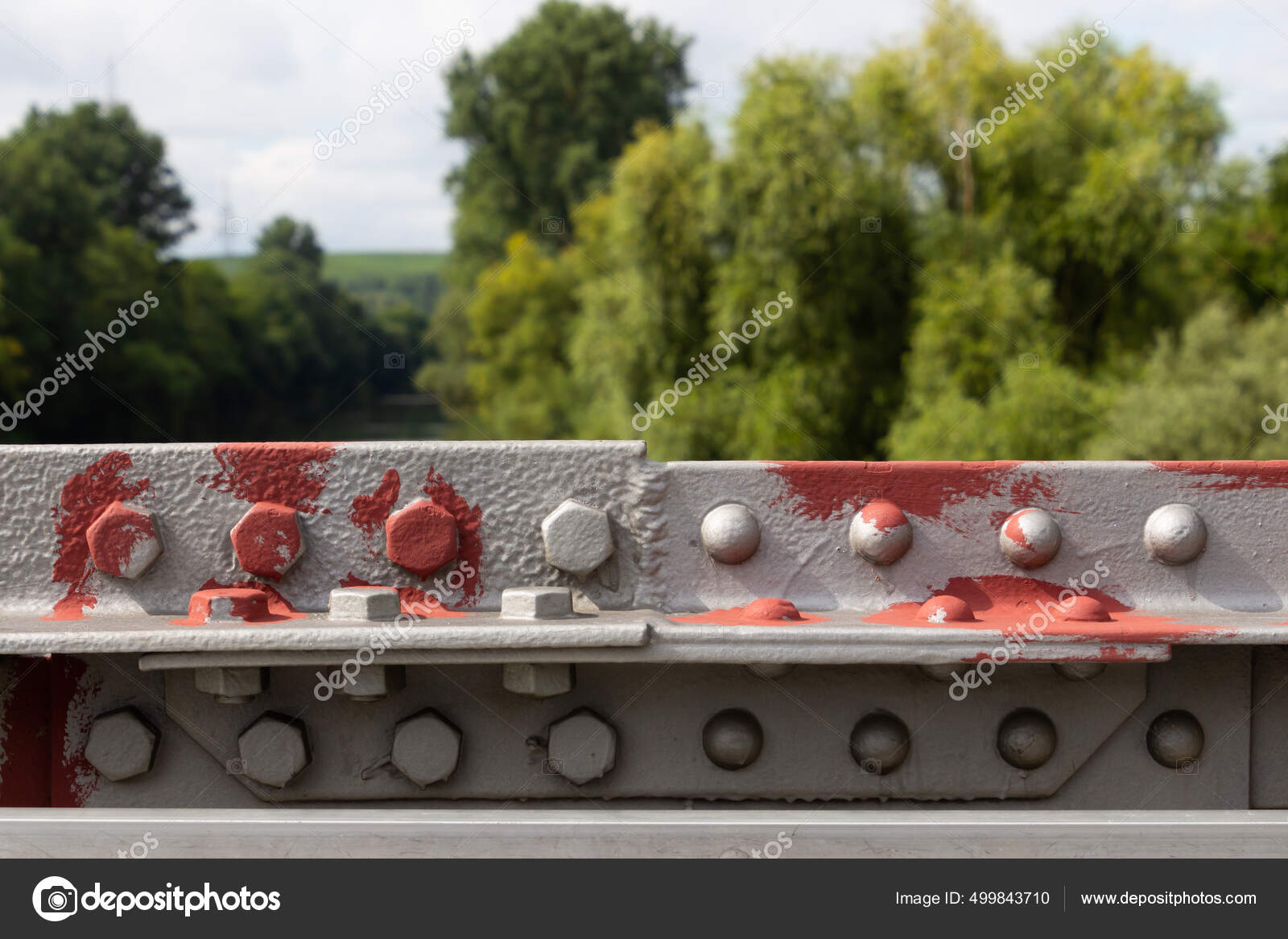 Bridge Railing Connected Bolt Nut Rivet Painted Primer Paint — Stock ...