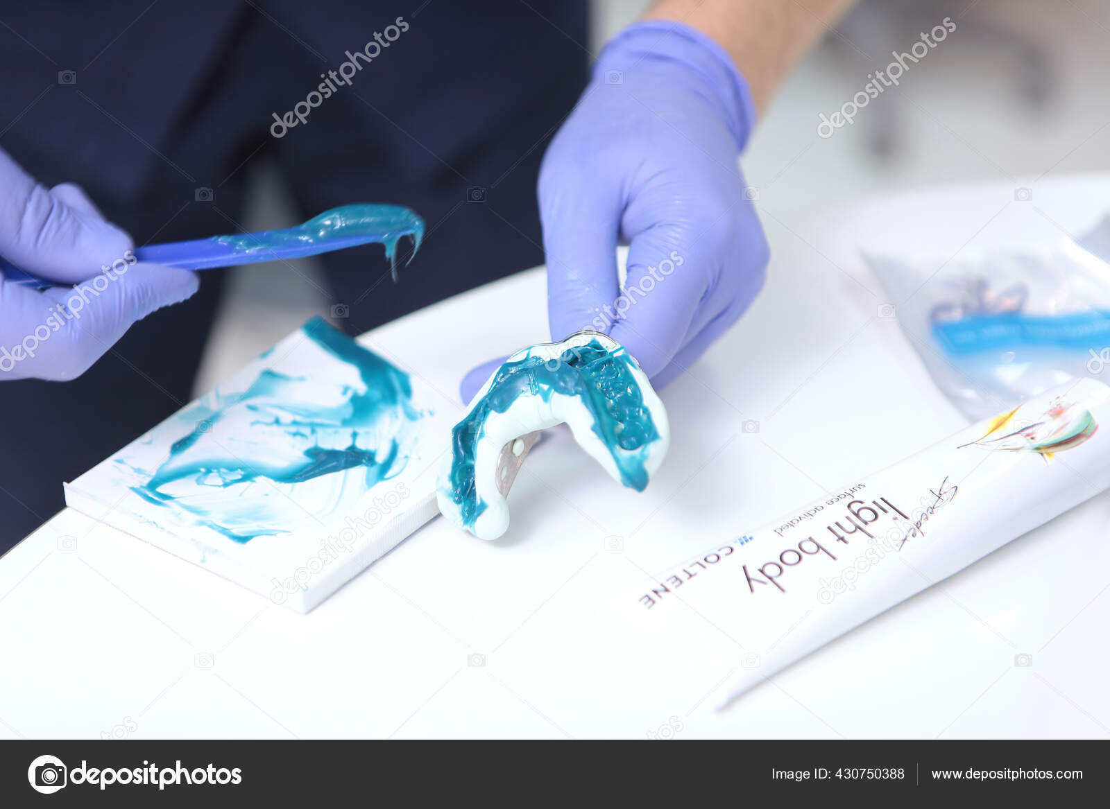 Dentist Makes Cast Patient's Teeth Doctor Applies Dental Material ...