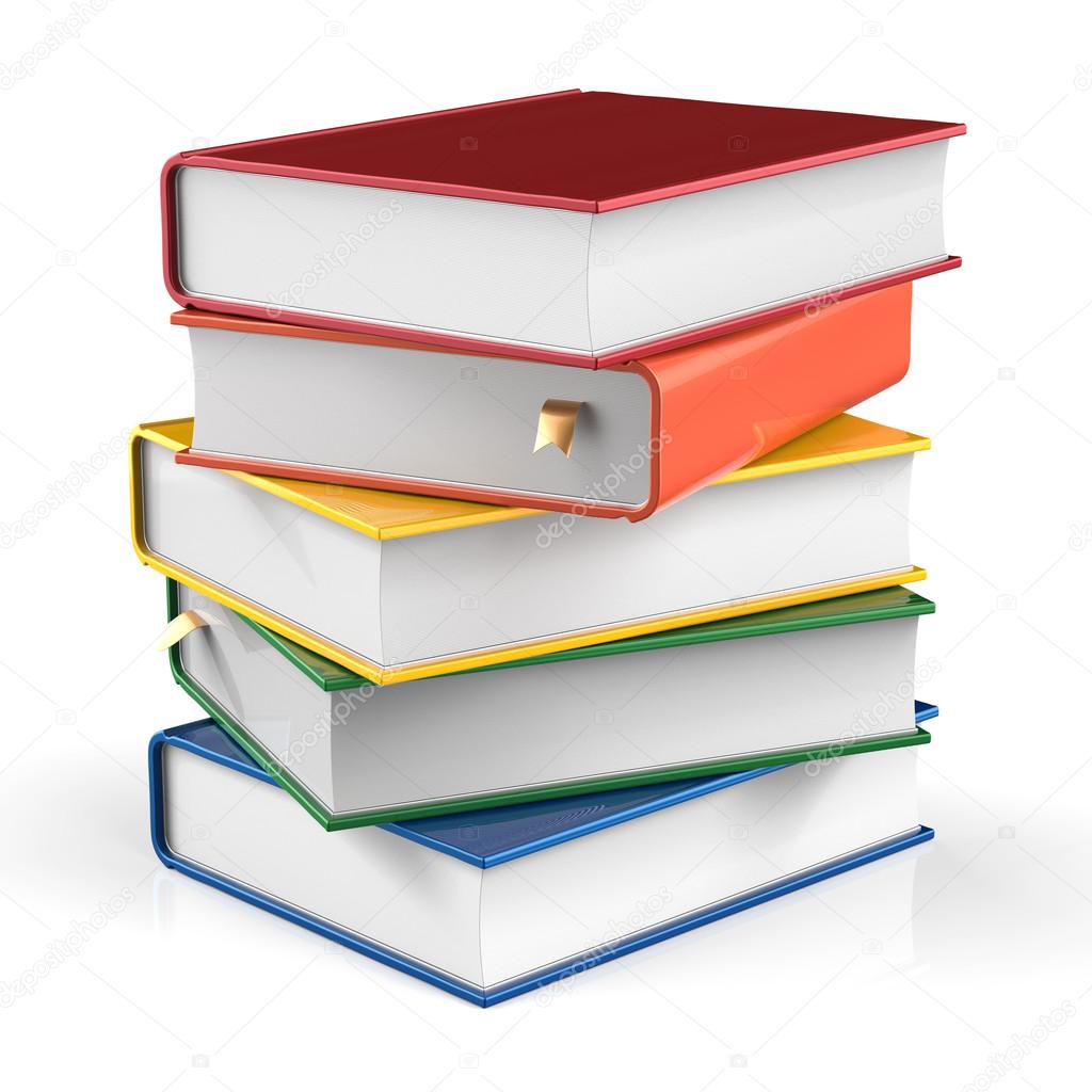 Books stack of book covers colorful textbook bookmarked — Stock Photo ...
