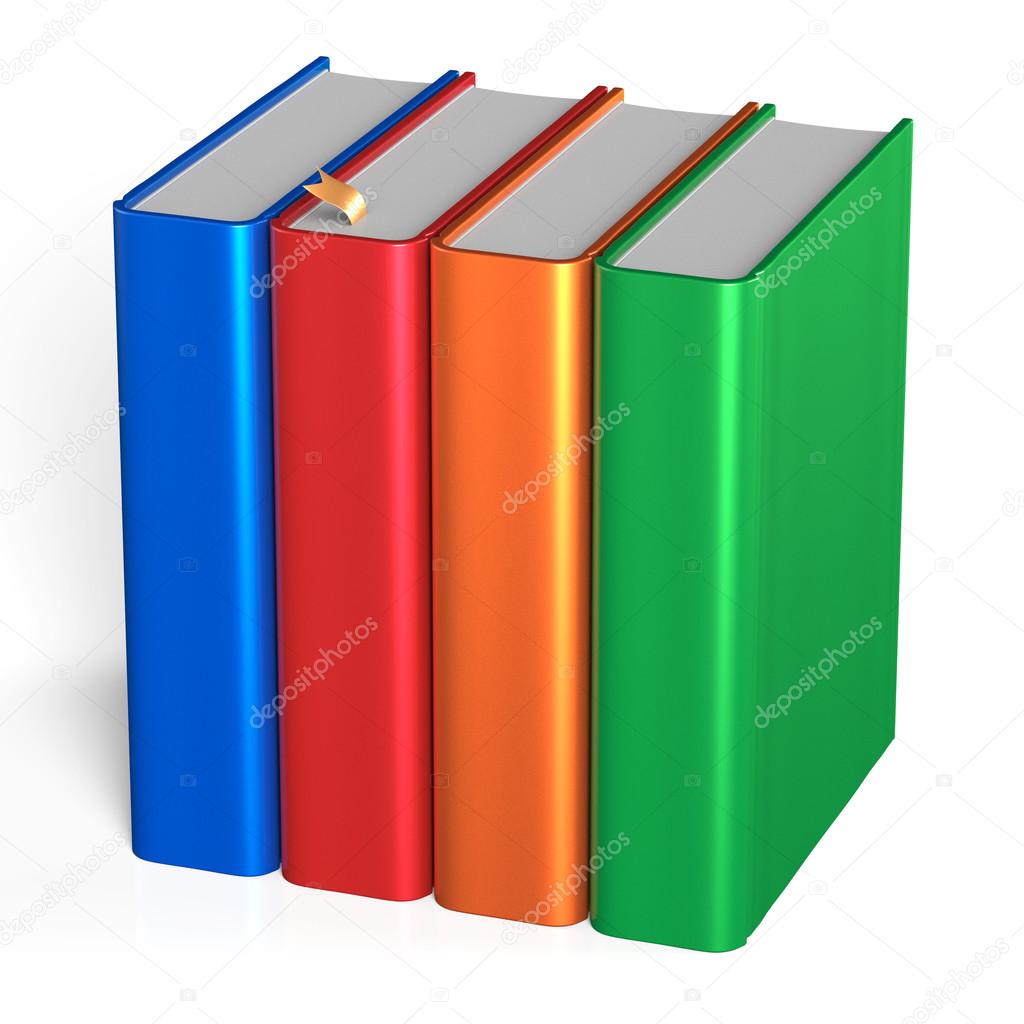 Four books educational studying textbooks bookshelf faq — Stock Photo ...