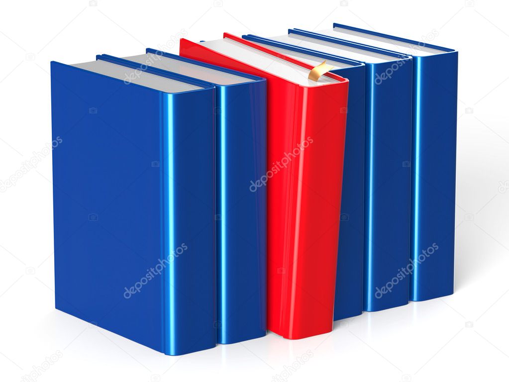 Books row one red selected leadership textbook individual — Stock Photo ...