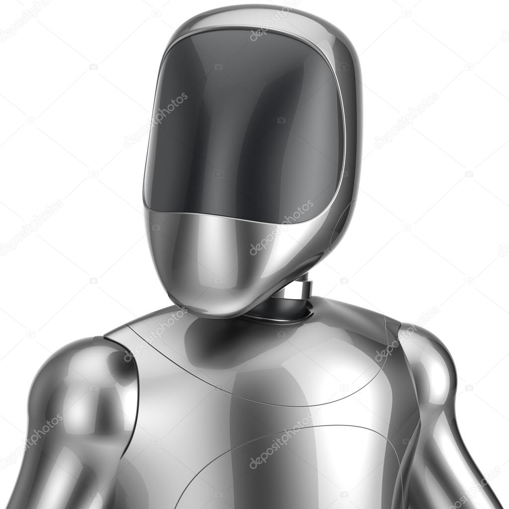 Cyborg robot android futuristic chrome bot character portrait Stock ...