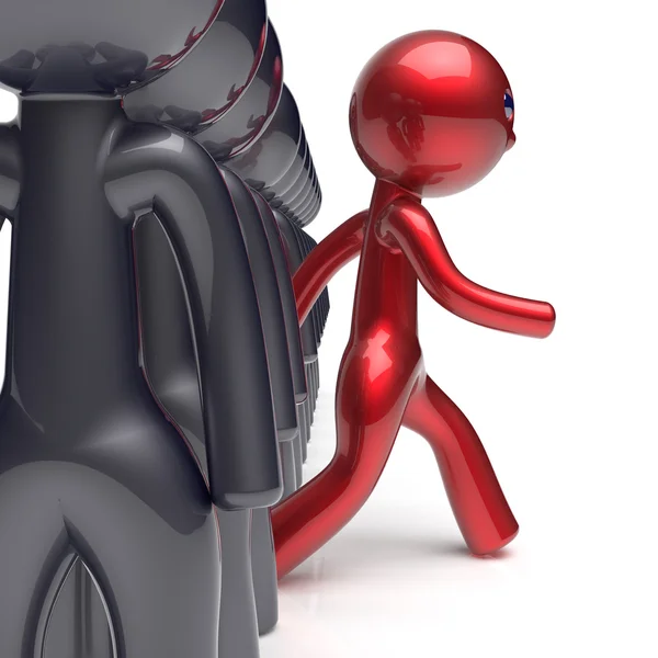 Diferentes personajes de color rojo se destacan de la multitud 2023