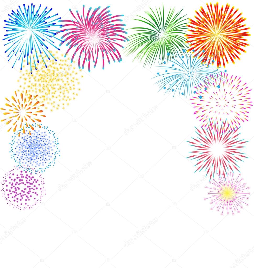 Fuegos artificiales de colores sobre fondo blanco vector, gráfico ...