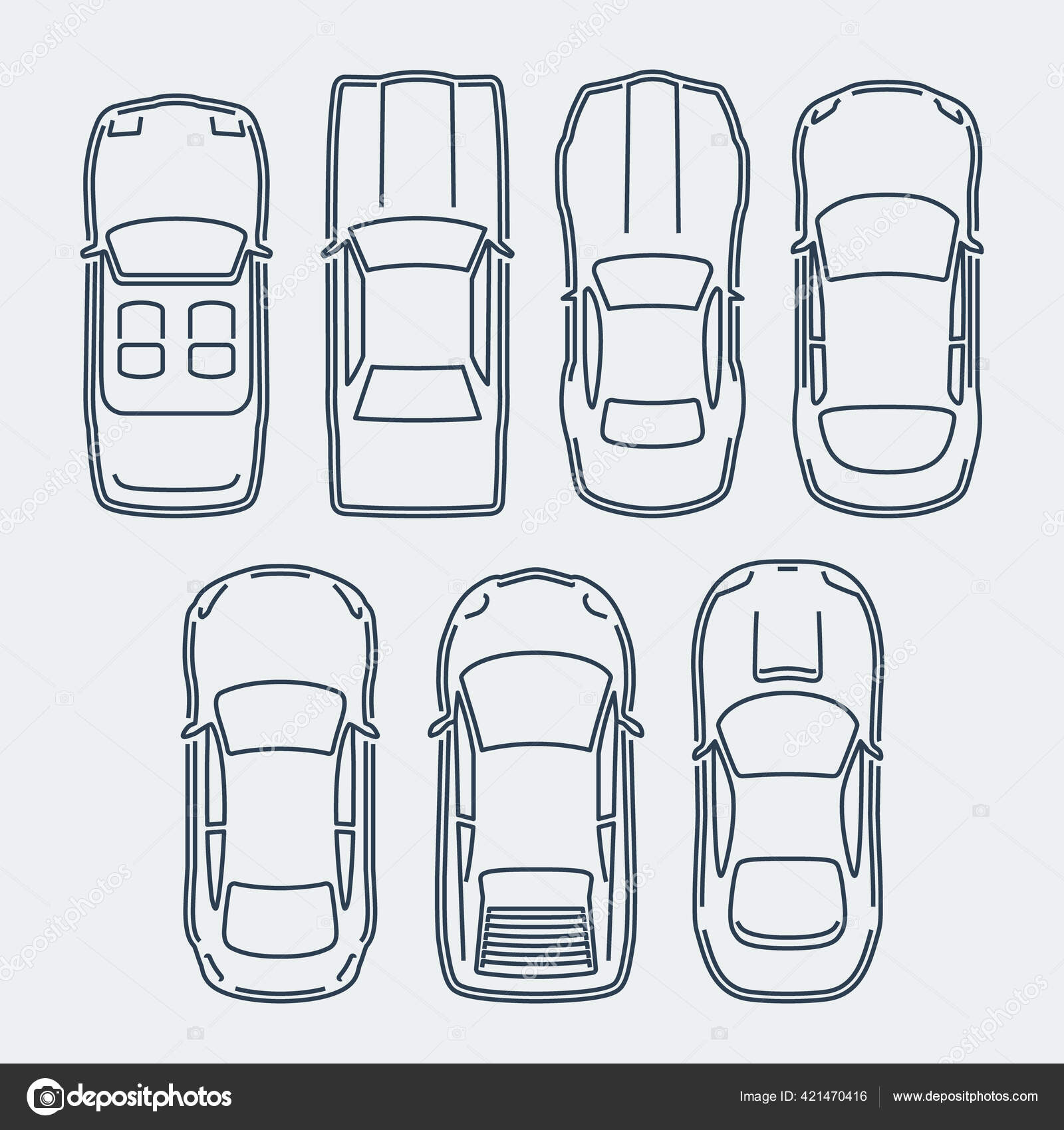 Image vectorielle Ensemble Vectoriel Voitures Dans Style Contour Vue ...