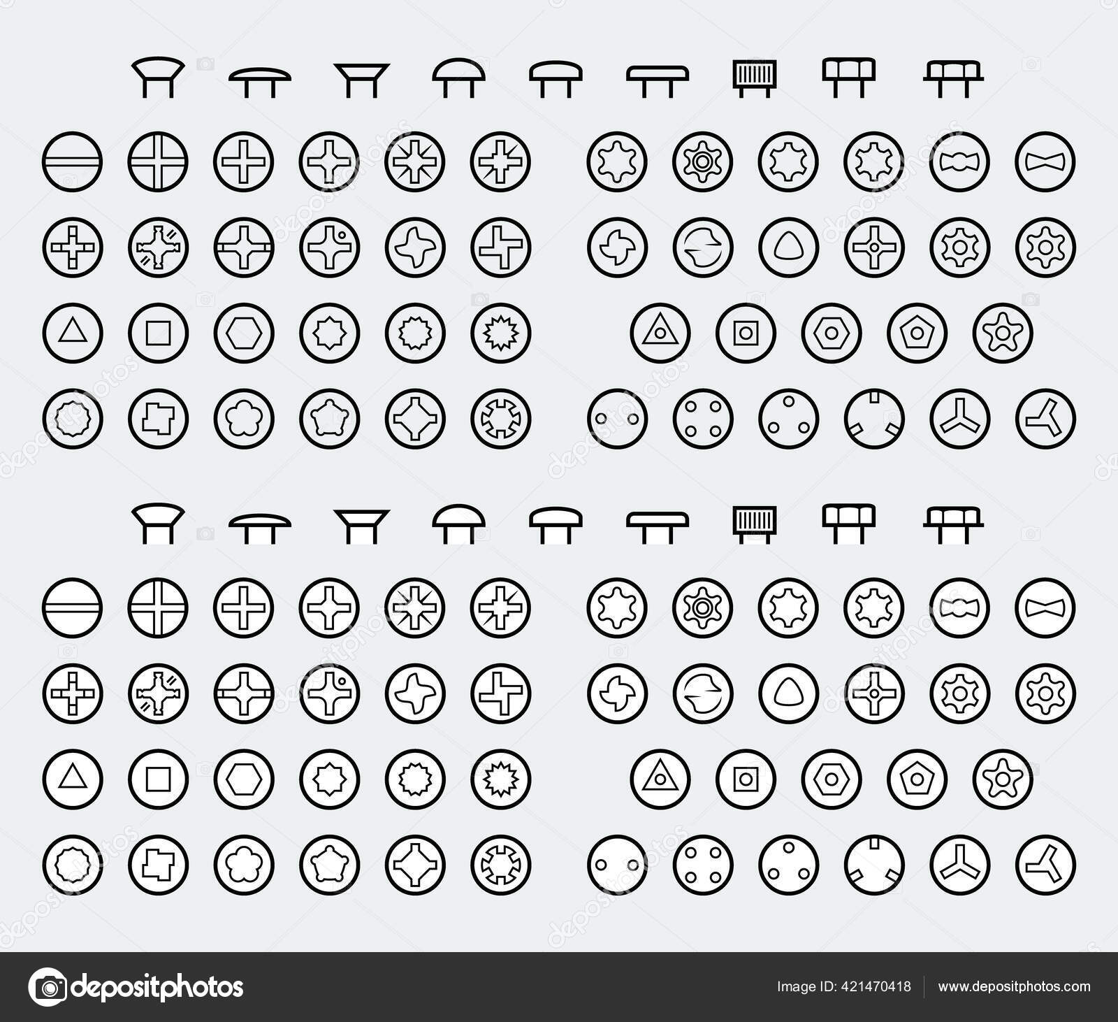 Screw Drive Types Heads Screws Bolts Outline Style Stock Vector Image ...