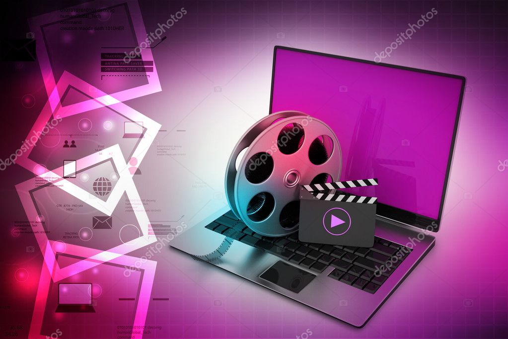 Laptop with reel concept Stock Illustration by ©cuteimage1 #73625071