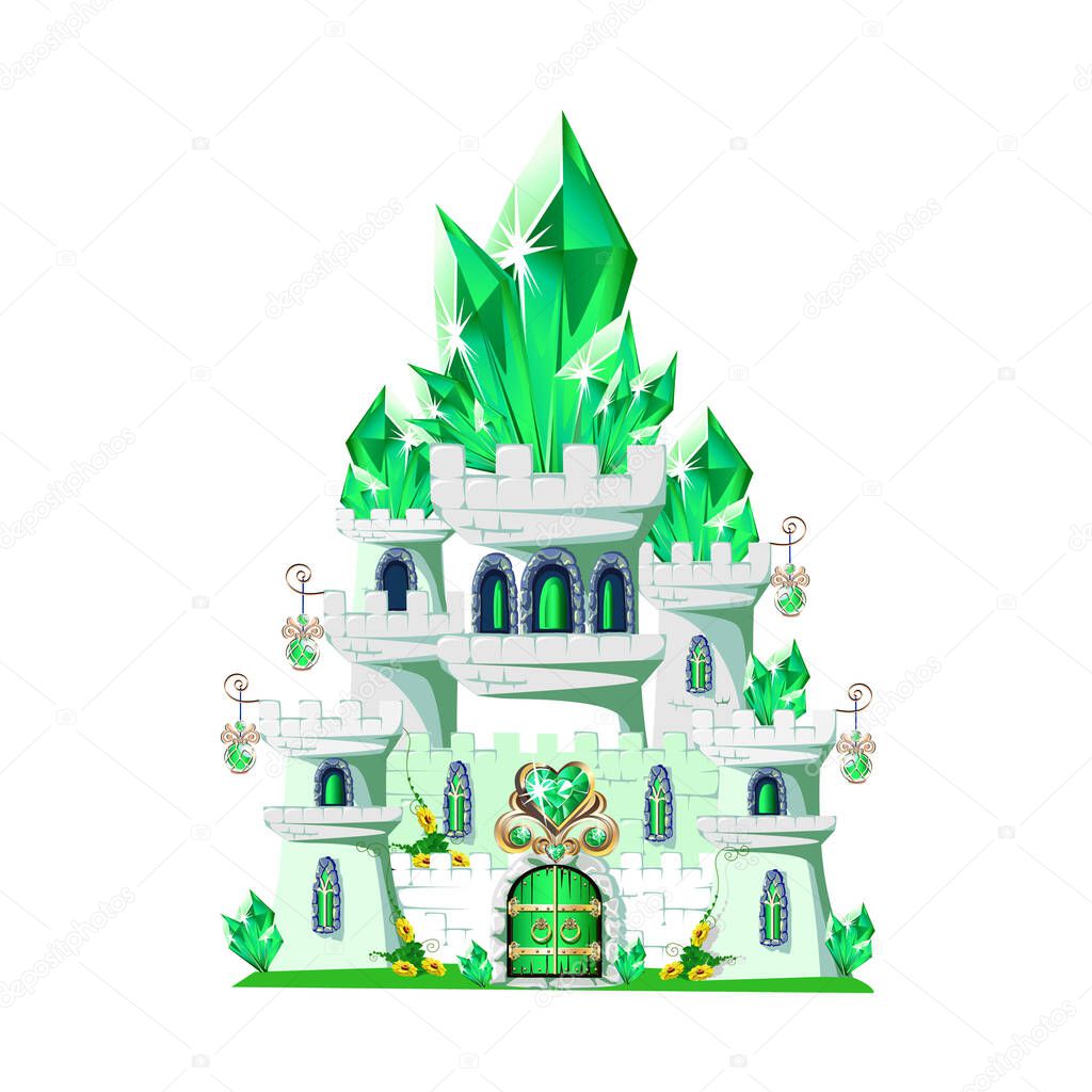 Castillo de princesa esmeralda con cristales verdes, torres y puertas ...