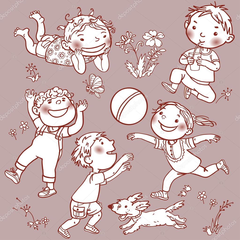 Children Playing Outline