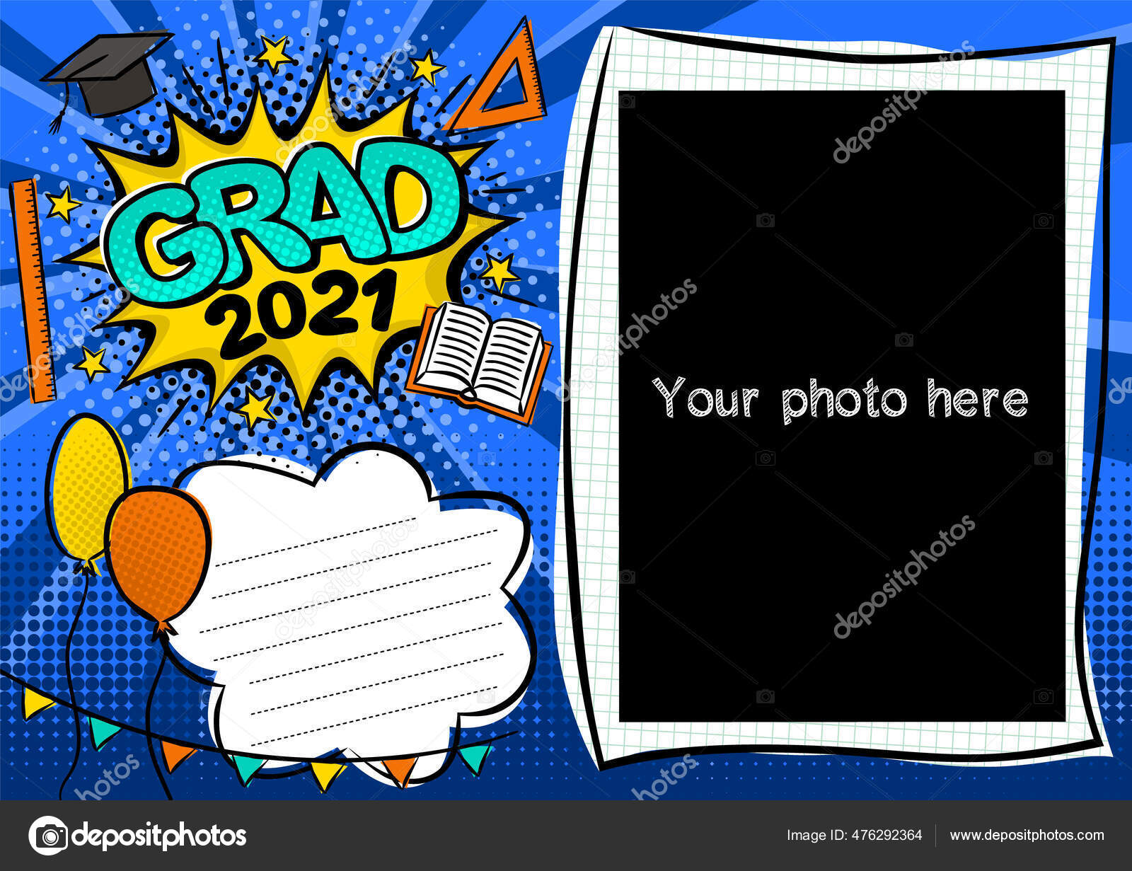 Graduation Photo Frame Pop Art Style 2021 Bright Page Graduate Stock ...