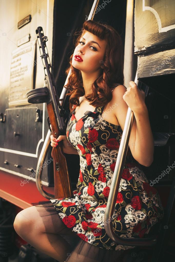 Retro Pin Up Girl With Gun