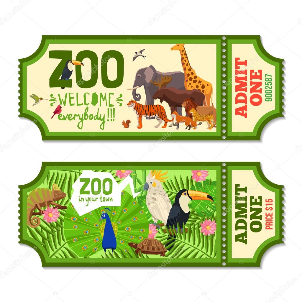 Colorful Zoo Tickets With Tropical Background Stock Vector by ...