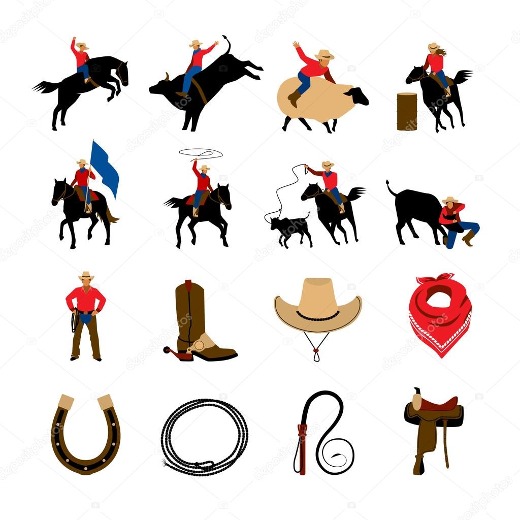 Rodeo Flat Color Icons — Stock Vector © macrovector #103424220
