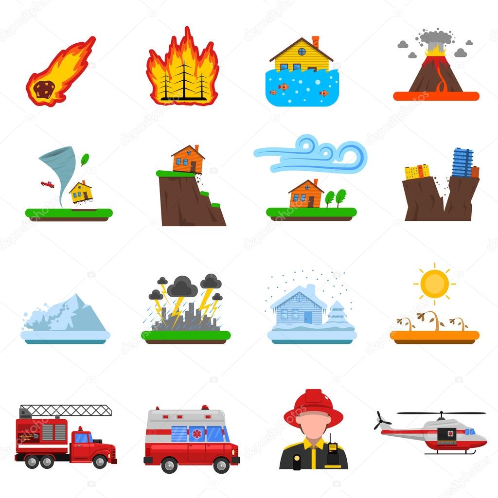 Natural Disaster Flat Icons Collection Stock Vector Image by ...