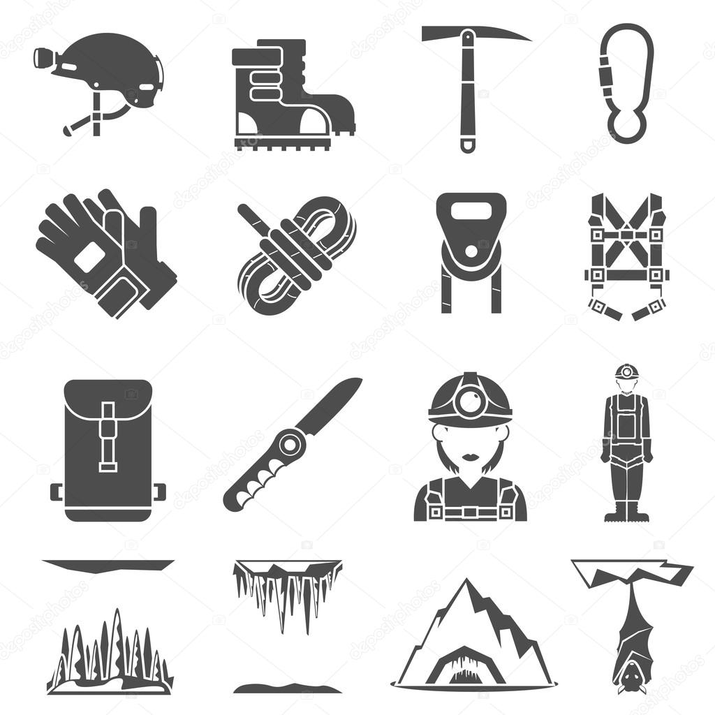 Speleology Black Icons Set — Stock Vector © macrovector #105848304