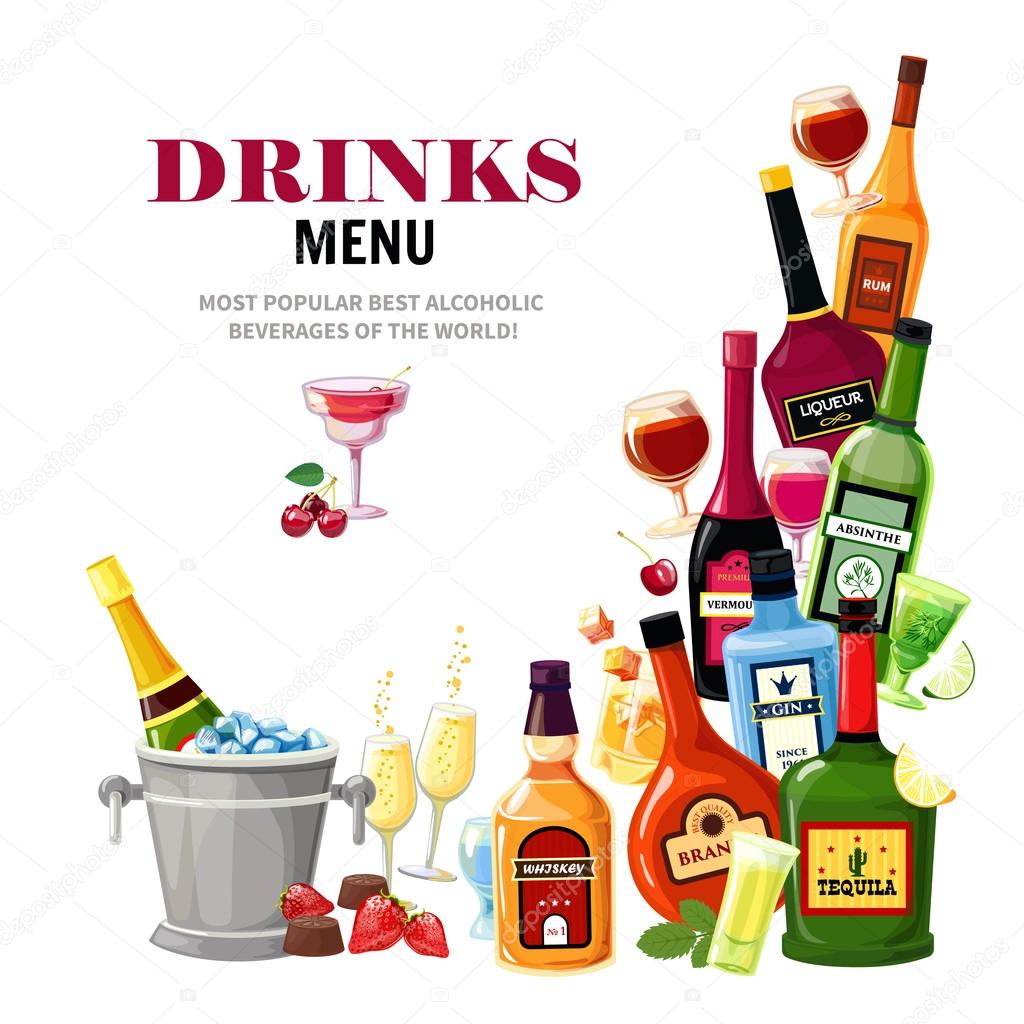 Alcoholic Beverages Drinks Menu Flat Poster Stock Vector by ...