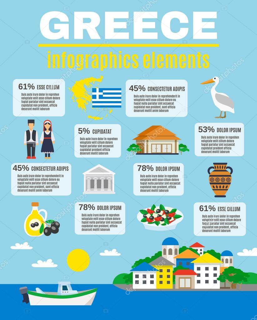 Greece Infographics Elements — Stock Vector © macrovector #106176686