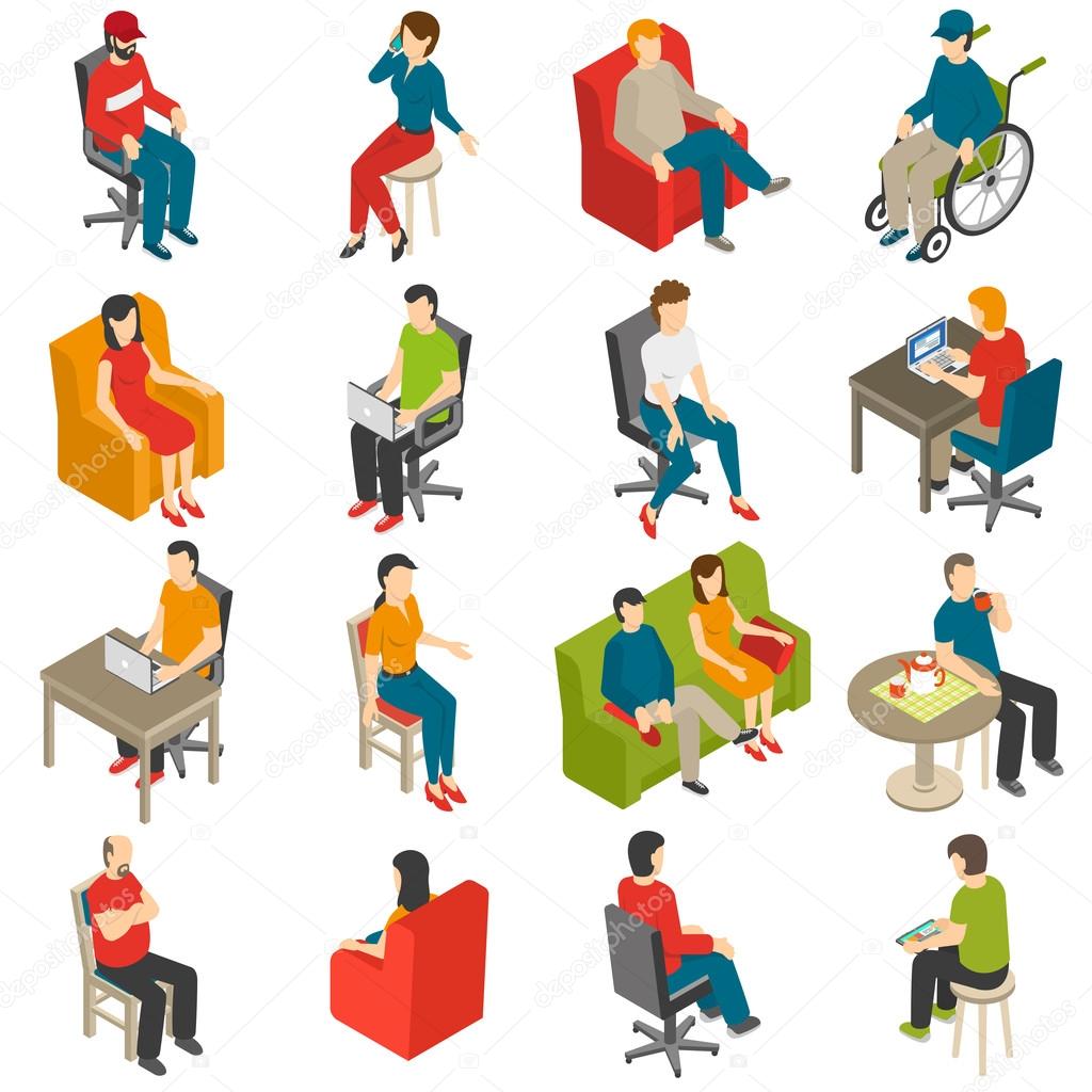 Sitting People Isometric Icon Set — Stock Vector © macrovector #106462754 Sitting People Isometric Icon Set — Stock Vector © macrovector #106462754