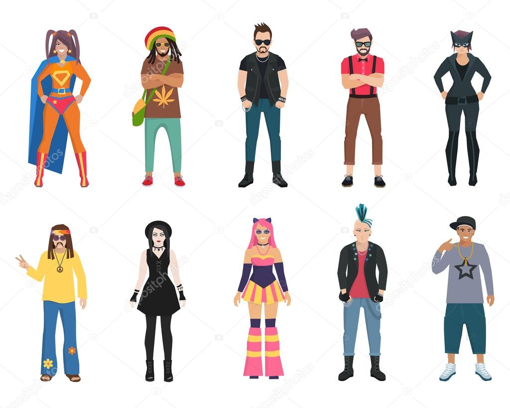 Subcultures People Icons Set — Stock Vector © macrovector #109177360