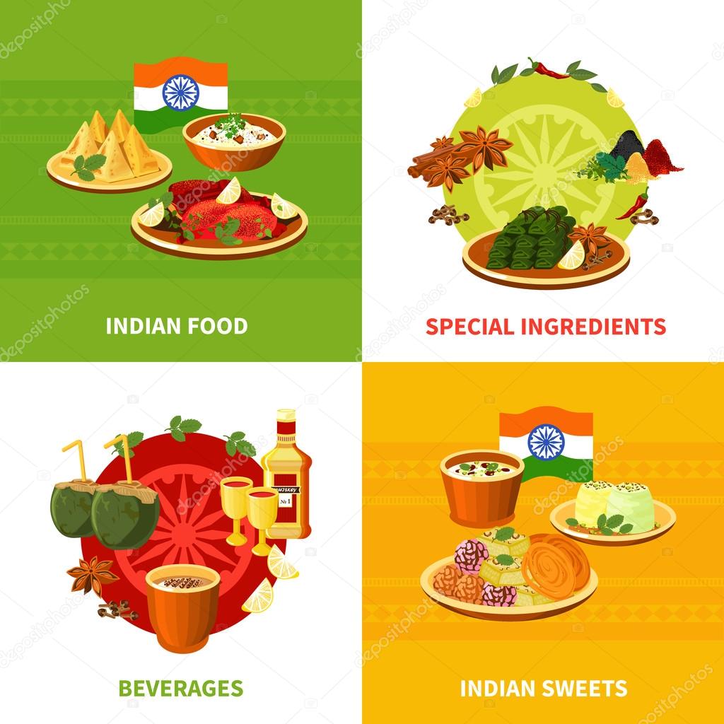 Indian Food 4 Flat Icons Square Stock Vector Image by ©macrovector ...