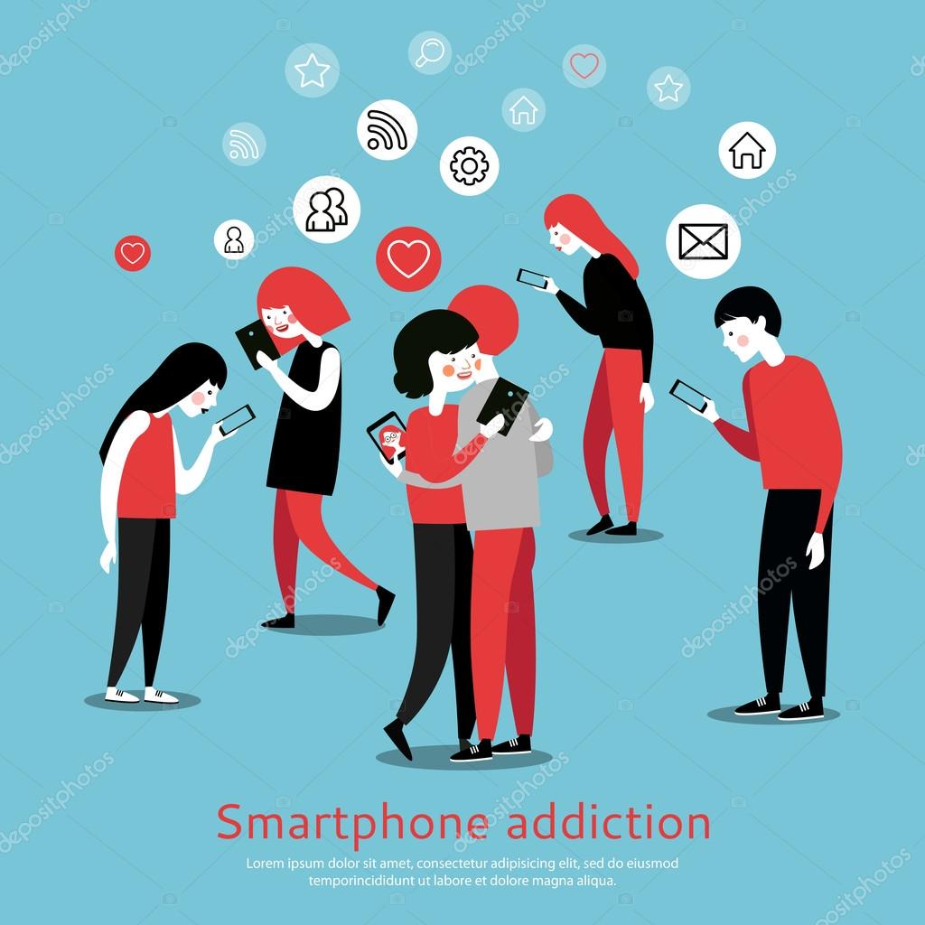 Smartphone Internet Addiction Awareness Flat Poster — Stock Vector ...