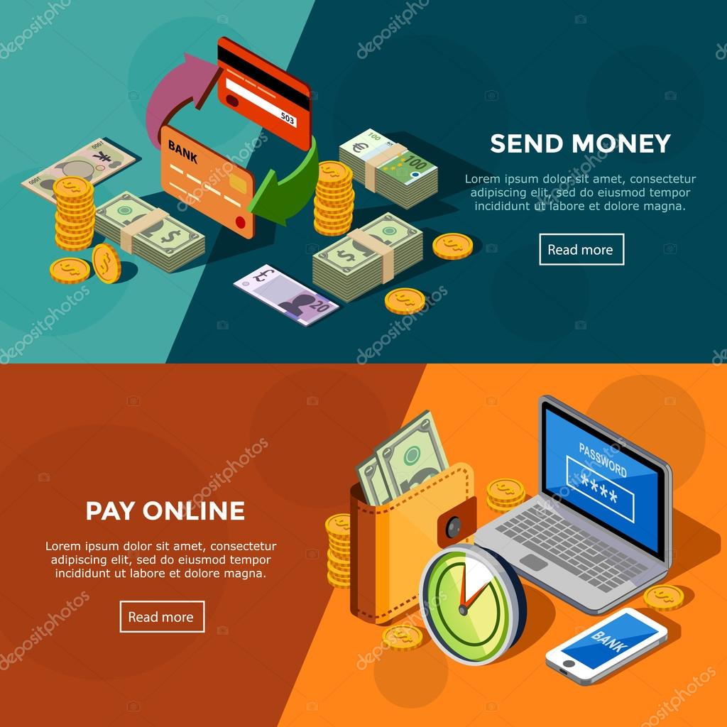 Two Horizontal Isometric Bank Service Banners Stock Vector by ...