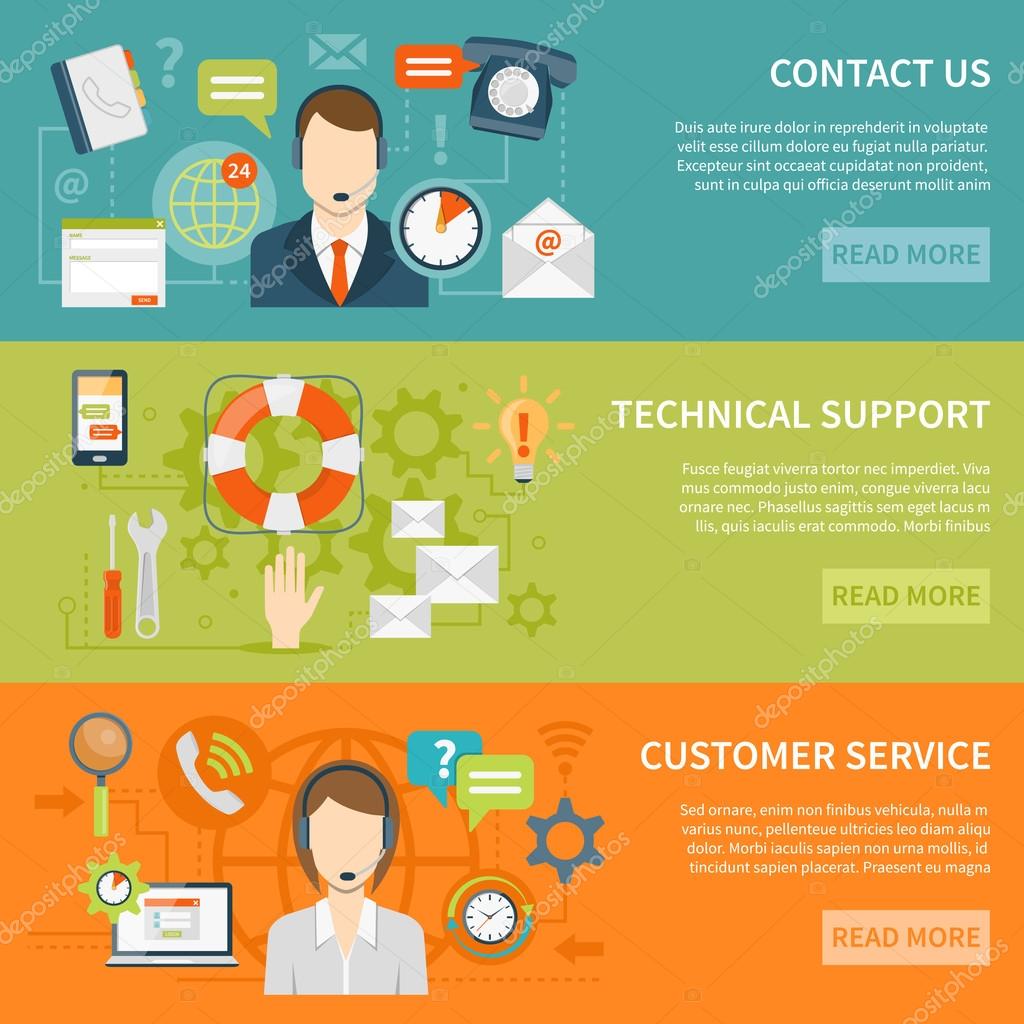 Contact Us Customer Support Banners Stock Vector Image by ©macrovector #111681706