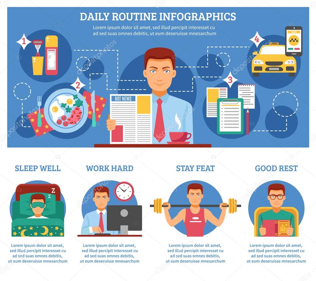 Man Daily Routine Infographics Stock Vector Image by ©macrovector ...