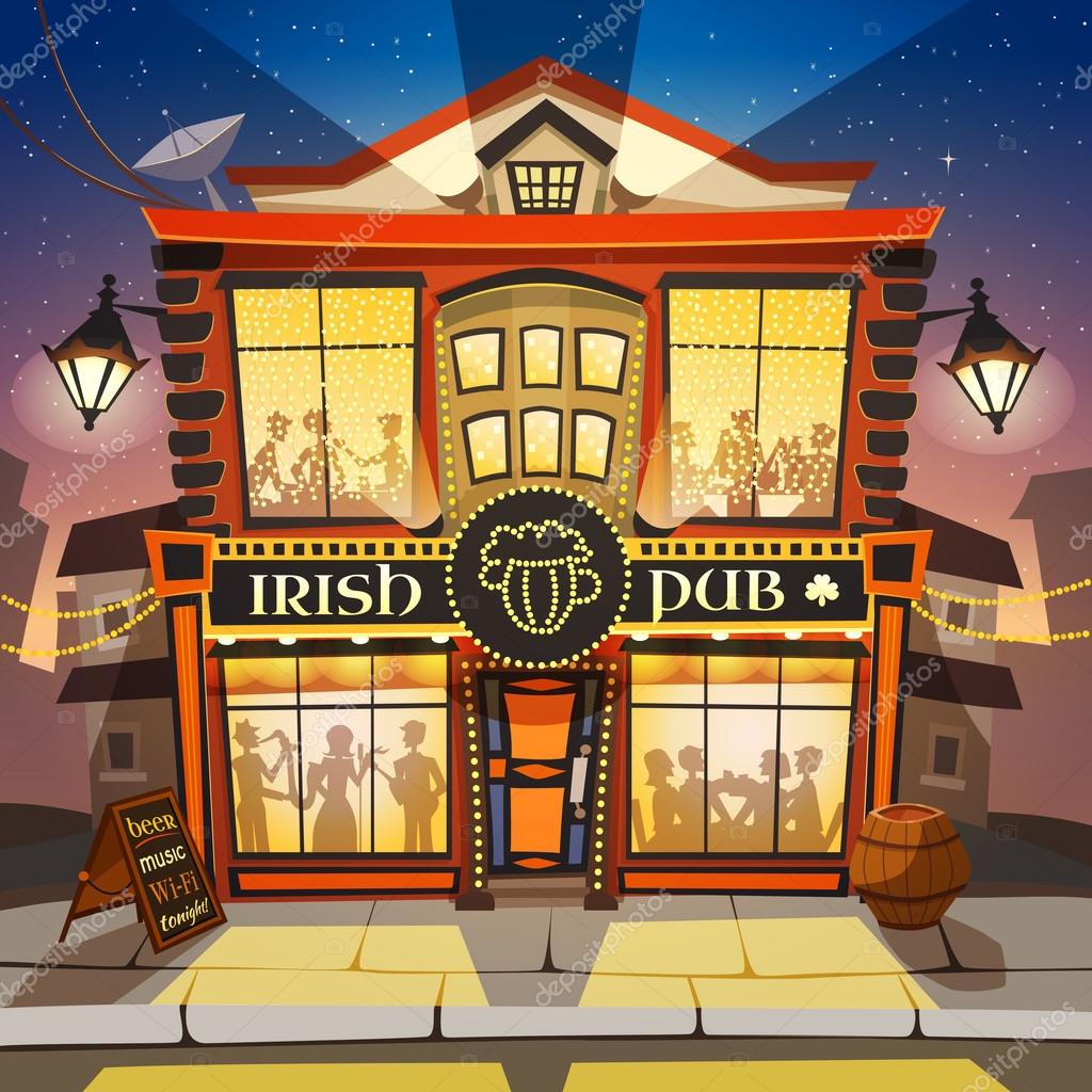 Irish Pub Cartoon Illustration — Stock Vector © macrovector #113866026