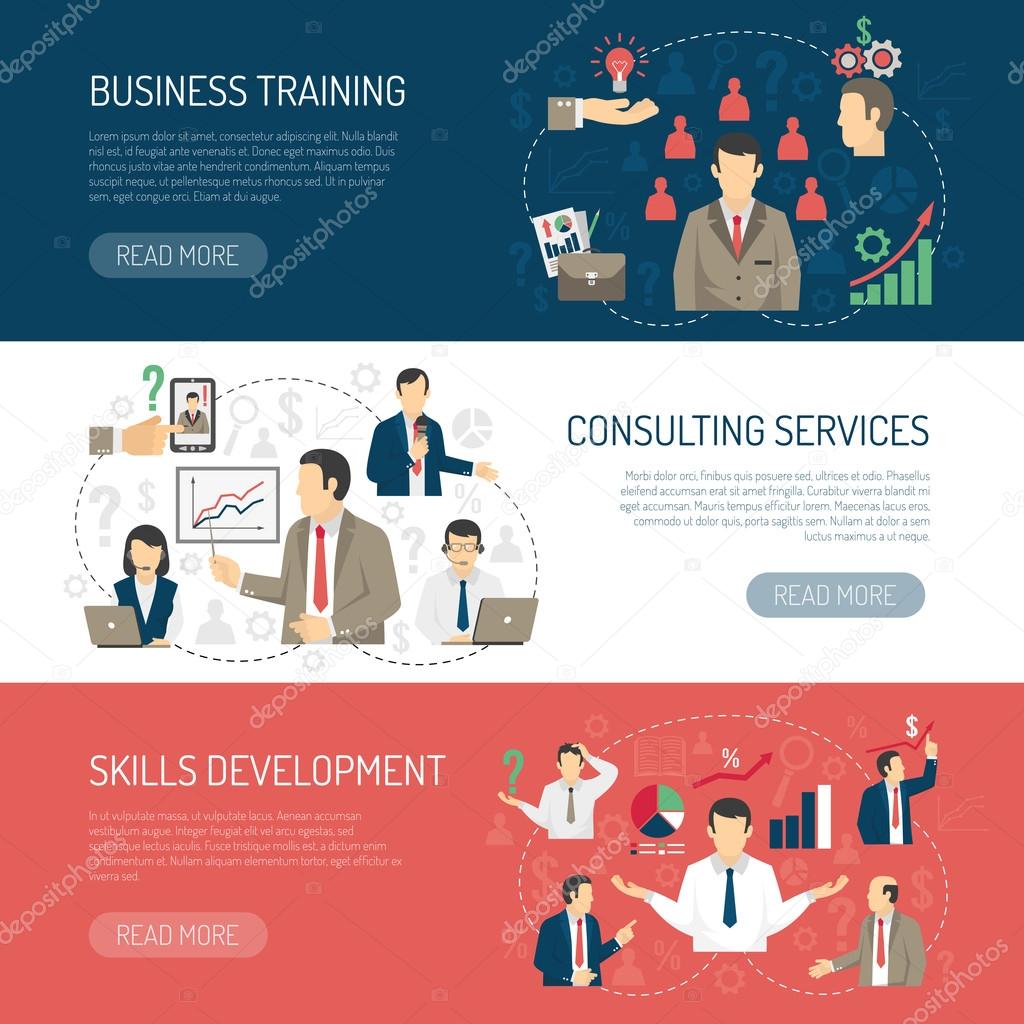 Business Training Consulting Horizontal Banners Set Stock Vector by ...