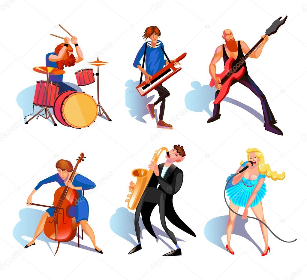 Musicians Cartoon Set — Stock Vector © macrovector #114445348 Musicians Cartoon Set — Stock Vector © macrovector #114445348