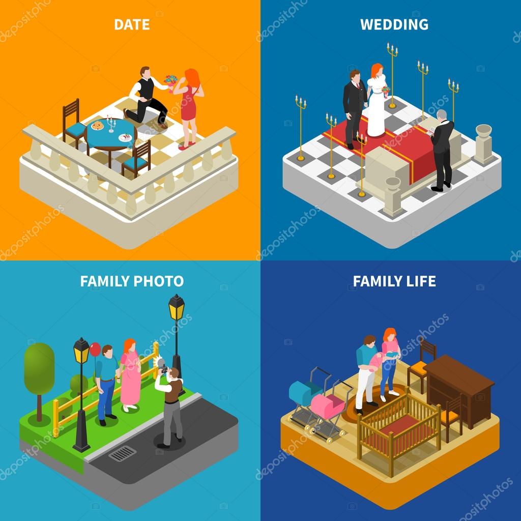 Family 4 Isometric Icons Square Banner Stock Vector Image by ...