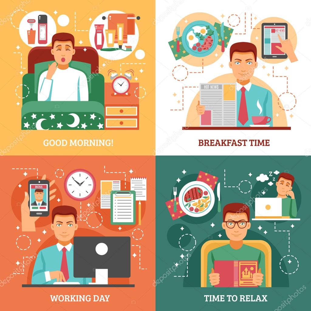 Man Daily Routine Design Concept Stock Vector Image by ©macrovector ...