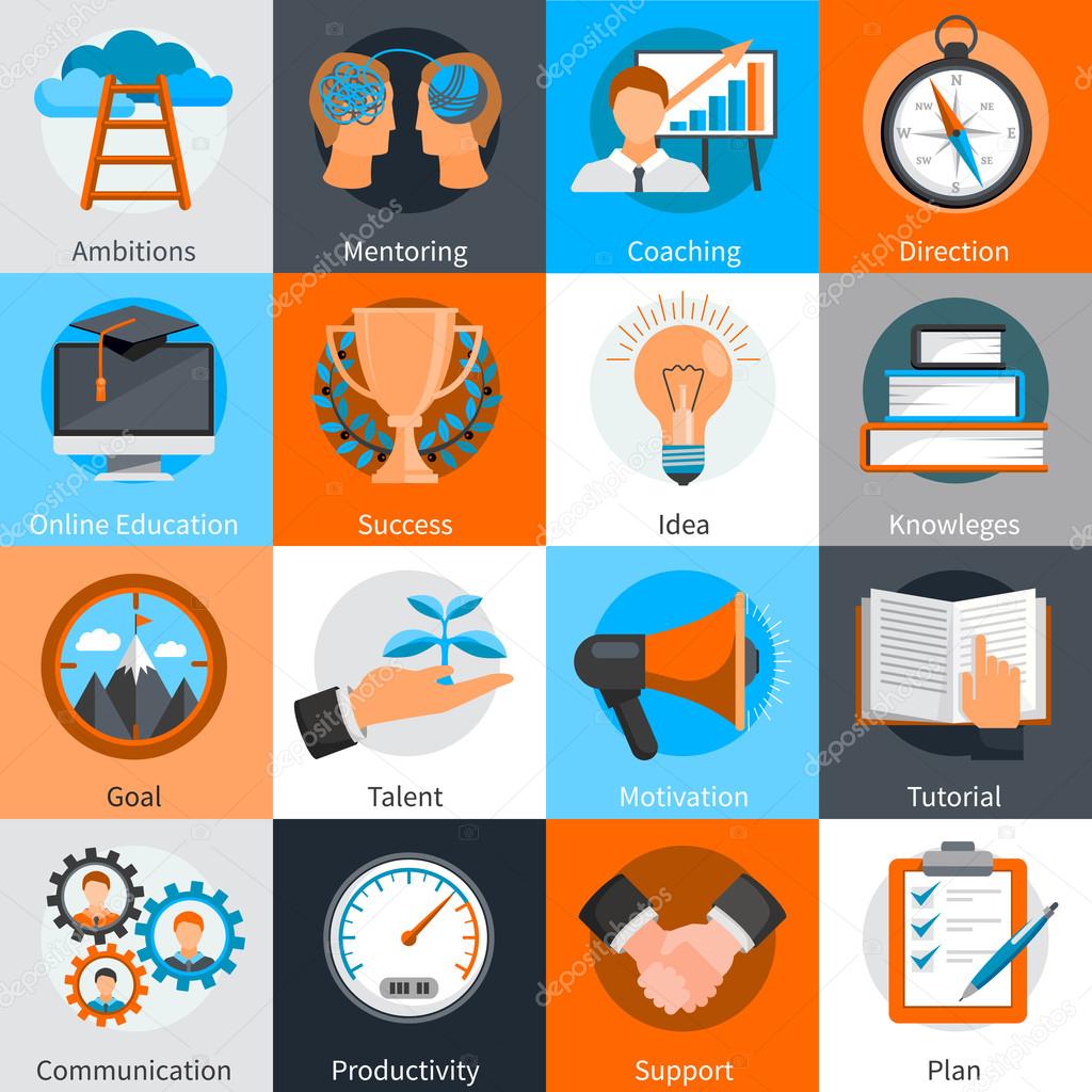 Mentoring Coaching Concept Icons Set — Stock Vector © Macrovector