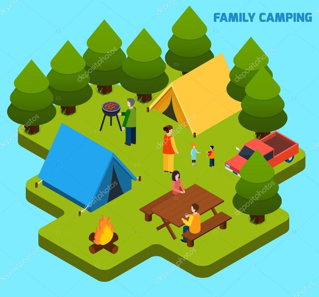 Camping And Travel Isometric Composition Stock Vector Image by ©macrovector #115969284