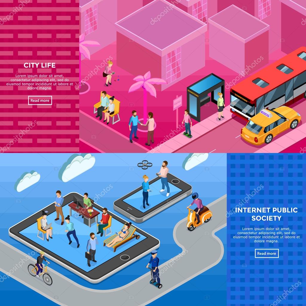 People Isometric Banners Stock Vector by ©macrovector 117926636