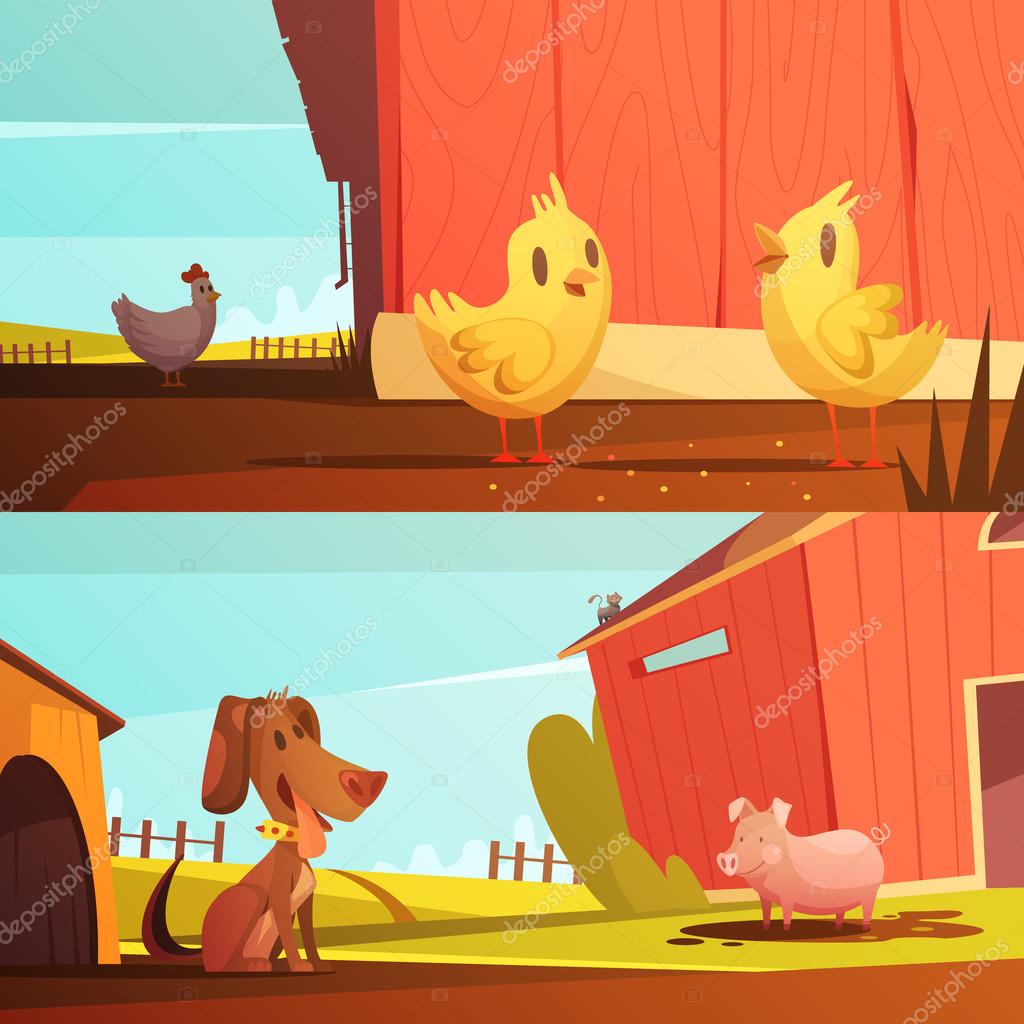 Animales de granja 2 Banners de dibujos animados horizontales 2023 Animales de granja 2 Banners de dibujos animados horizontales 2023