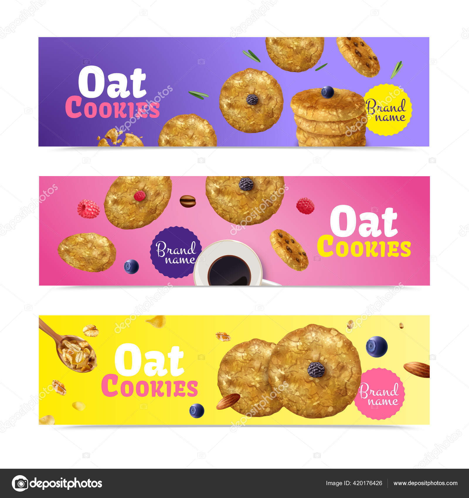 Oat Cookies Horizontal Banners Stock Vector Image by ©macrovector ...