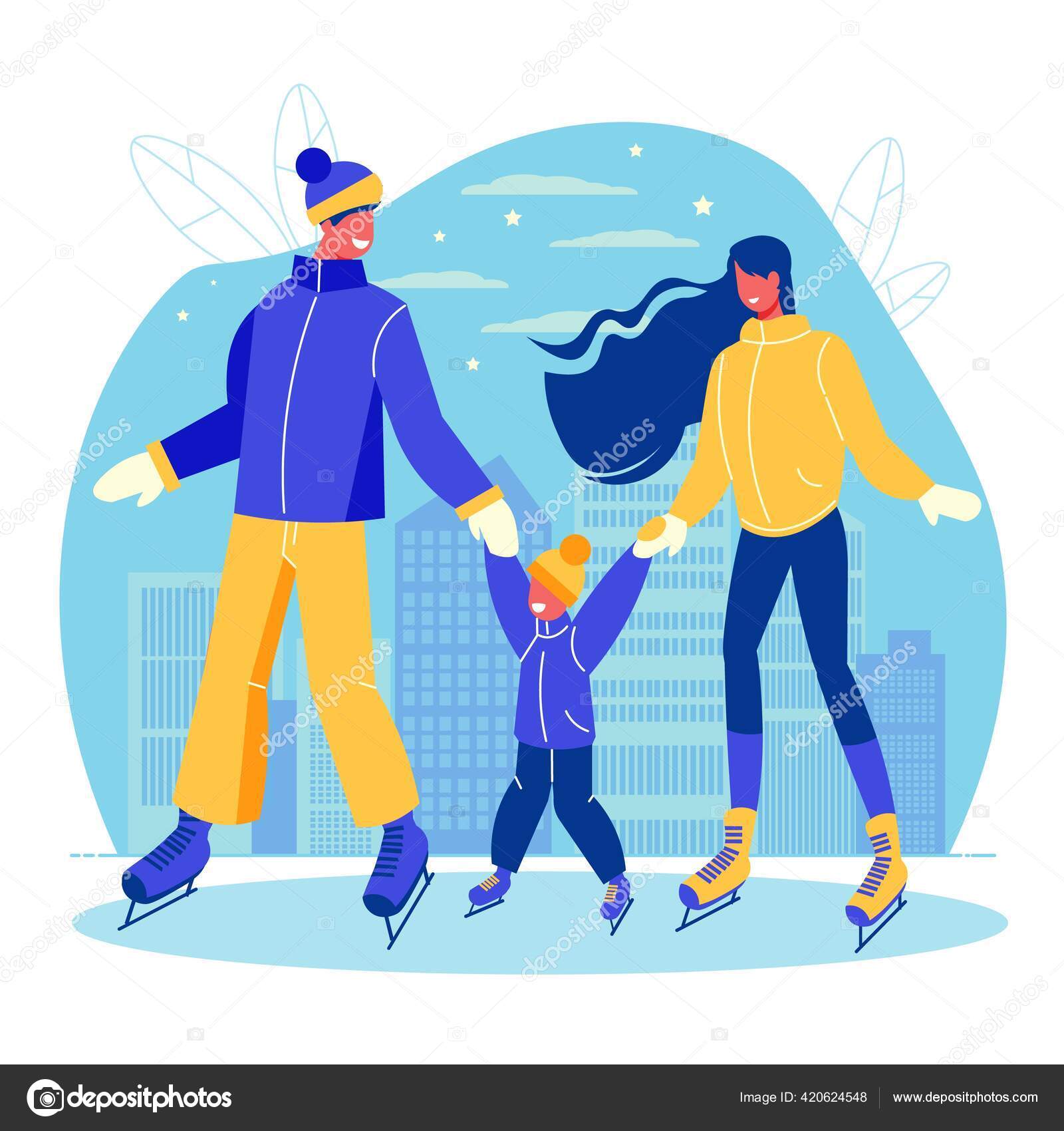 Family Ice Skating Clipart