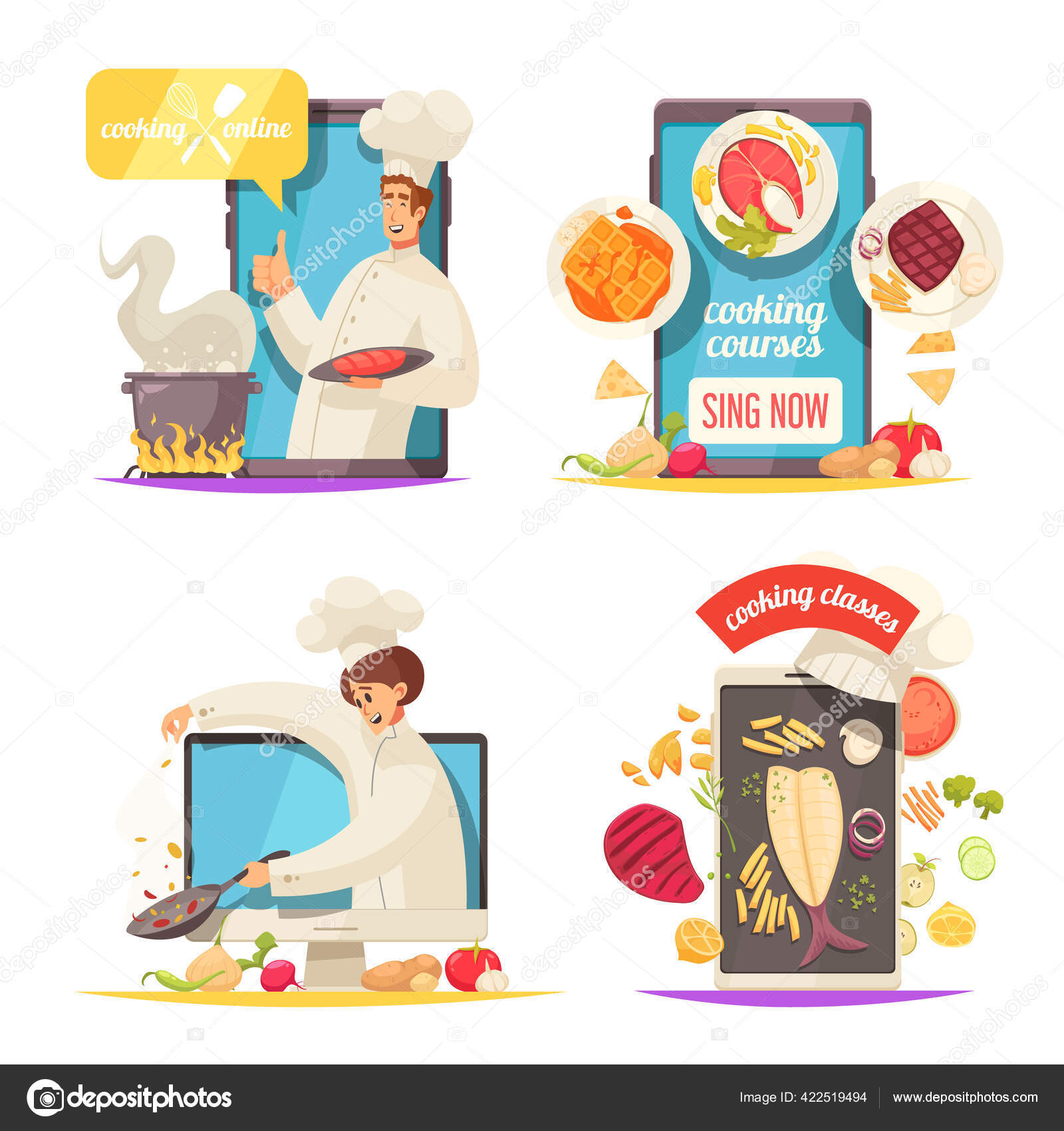 Cooking School Concept Icons Set Stock Vector Image by ©macrovector ...