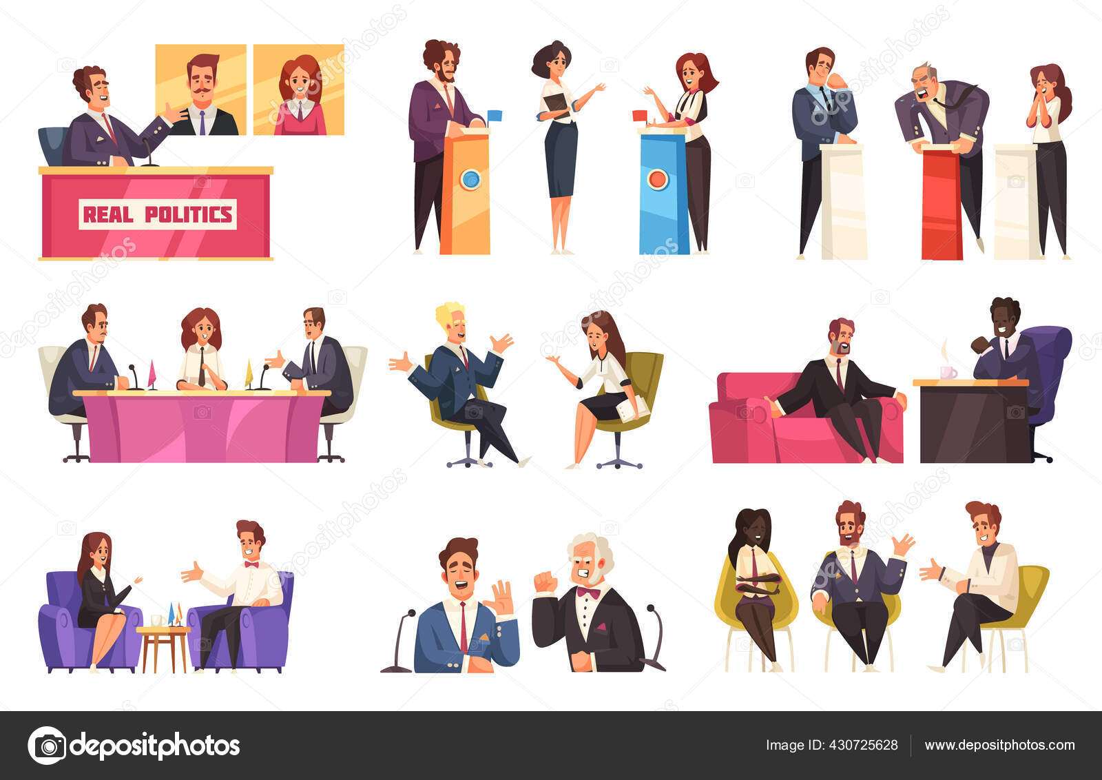 Political Talk Show Set Stock Vector by ©macrovector 430725628